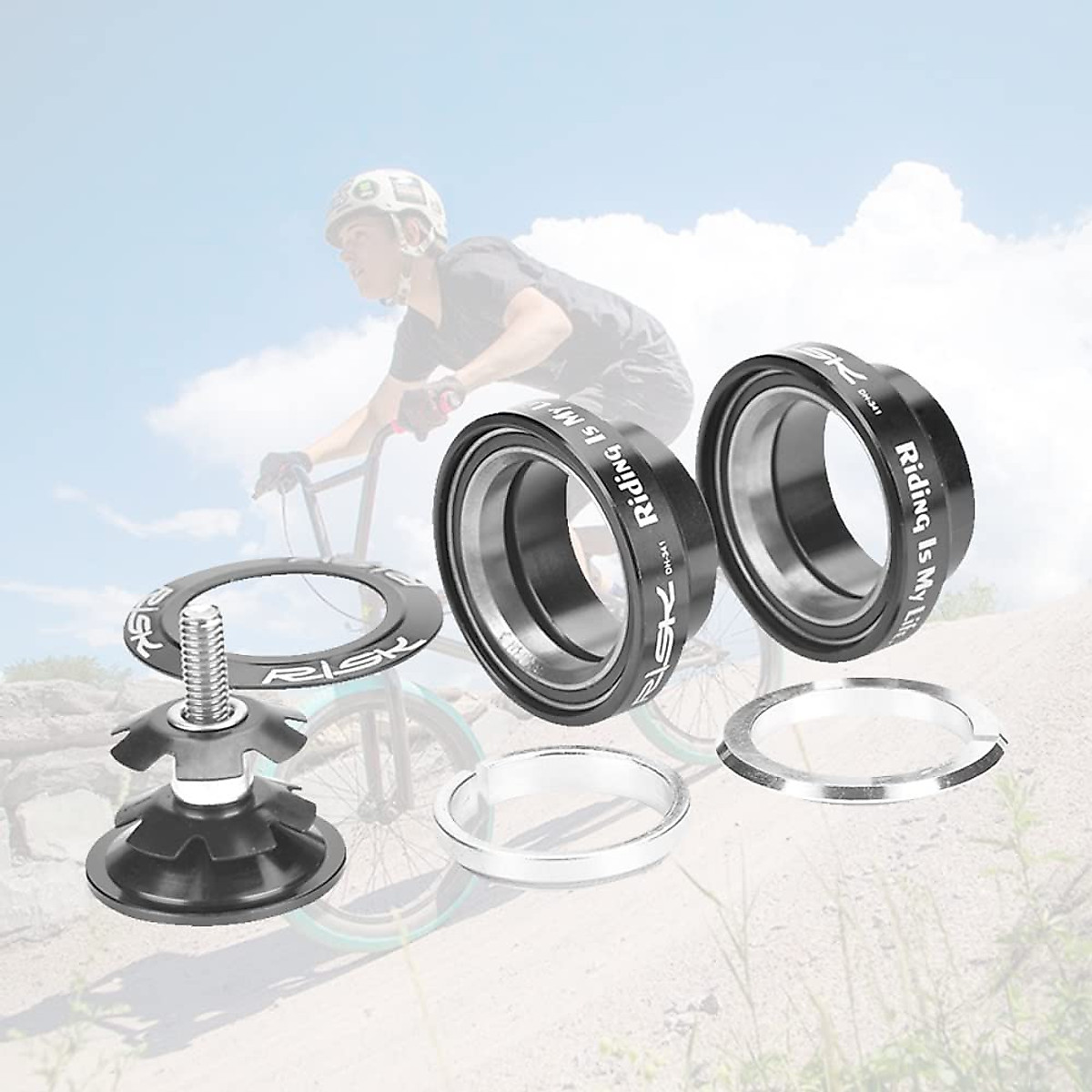 VGEBY Headset, Bike Bearing Headset Solid Aluminum Alloy Tapered Stack Headset Head Tube Straight Steerer Fork Bearing(Black) 1 1/8 Headset Threadless 1 1/8 Headset Threadless