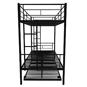 OYN Twin Over Twin Metal Bunk Bed Frame with Trundle and 2 Ladders, Black (New Upgrade Reinforcement Version)