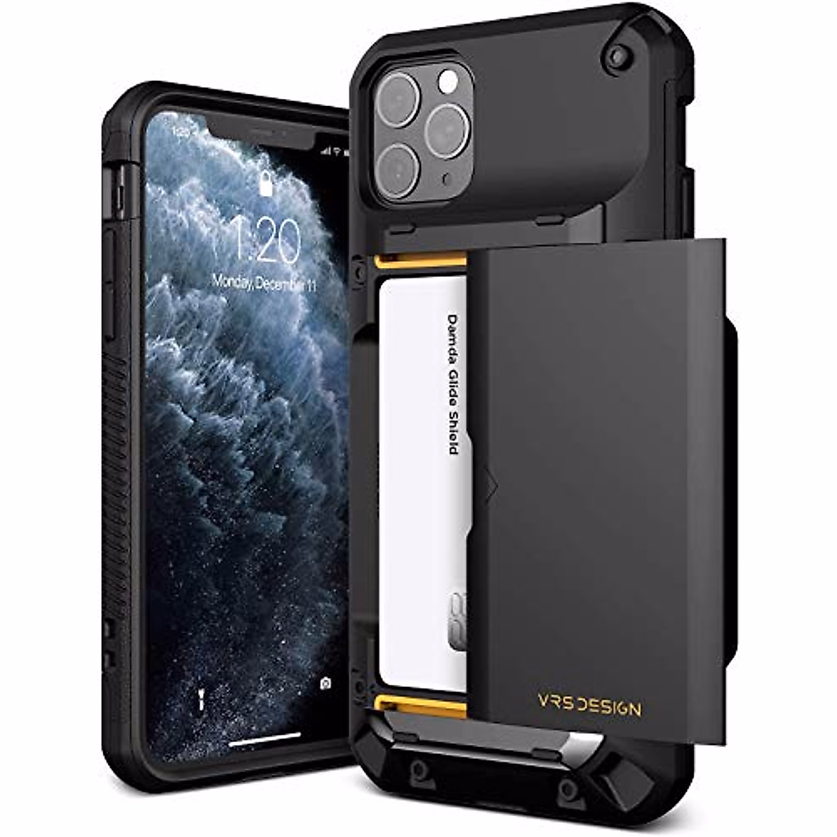 VRS DESIGN Damda Glide Pro Compatible for iPhone 11 Pro Max Case, with [4 Cards] Premium Sturdy [Semi Auto] Credit Card Holder Slot Wallet for iPhone 11 Pro Max 6.5 inch(2019) Black