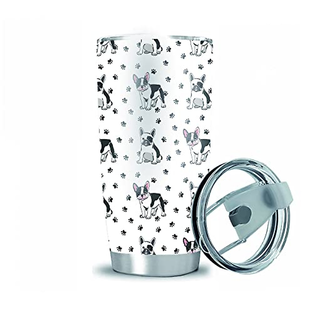 Waldeal Cute French Bulldog Coffee Mug Stainless Steel Tumbler with Lid, Double Wall Vacuum Insulated Travel Mug for Women Men Birthday or Christmas Gifts, 20oz