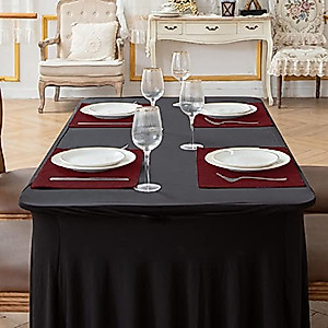 Rinpon Cloth Placemats Set of 8, Linen Type Fabric Placemats Machine Washable Placemats Heat Resistant Placemats Wrinkle Free Thick Polyester Kitchen Place Mats for Dining Table (Burgundy)