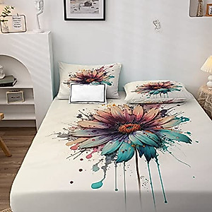 NOGAWA Flower Sheets Full Size, Floral Plant Bed Sheets, Patterned Bedding Sheets & Pillowcases 4 Piece Set - Soft Microfiber Deep Pocket Fitted Sheet & Flat Sheet & 2 Pillow Cases