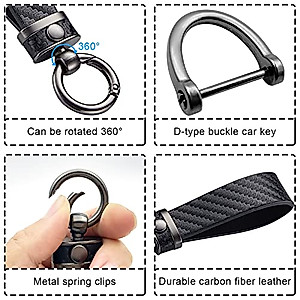 OSIFIT Carbon Fiber Style Car Keychain, Universal Detachable Leather keychain, 360 Degree Rotatable with Anti-Lost D-Ring