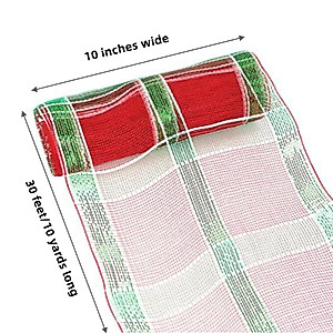 Mesh Ribbon,Decorative Mesh Ribbon Rolls,Fabric Mesh for Mesh Wreath Supplies for DIY Christmas,Halloween Project Wreaths Party Decorations Wrapping Craft,10 Inch x 30 Feet (Red and Green)