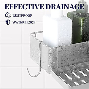 Kitsure Corner Shower Caddy - 2 Pack Rustproof Shower Organizer, Durable Shower Shelves with Large Capacity, Drill-Free Adhesive Shower Rack with 4 Movable Hooks, a Soap Holder, Silver