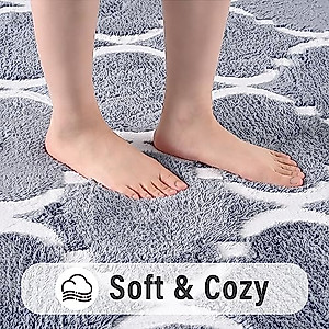 QXKAKA Soft Shag Geometric Area Rug, Modern Indoor Carpet for Bedroom Living Room, 4'x6' Memory Foam Kids Rug for Nursery Play Mat, Moroccan Trellis Fluffy Rug Accent Room Decor, Grey/White