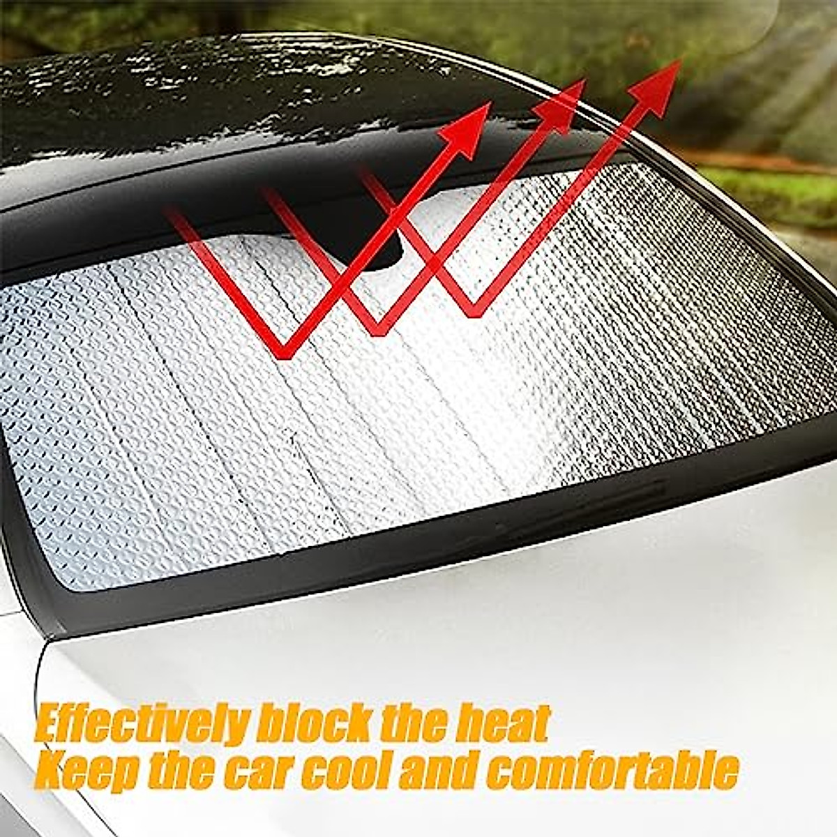 gunhunt 1 PC Car Windshield Sunshade, Silver Foldable Reflective Sun Visor, Front Window Sun Protector Cover, Sunlightproof Bubble Insulation Board, Fits Car, Small Sedan, SUV (55.1In x 27.5In)