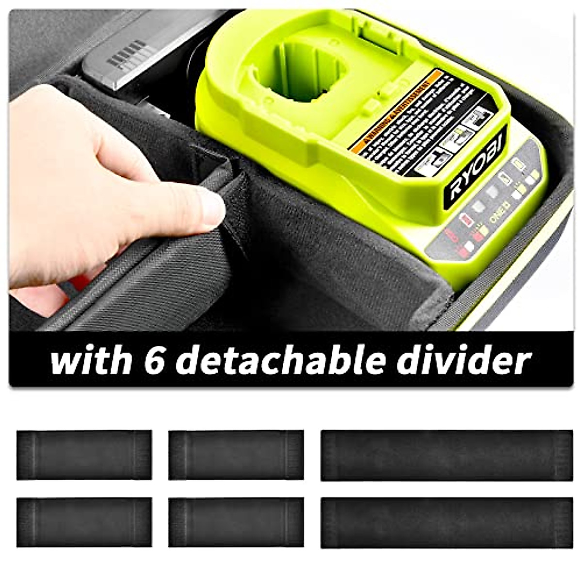 Case Compatible with Ryobi ONE+ 18V Lithium-Ion 4.0/ 3.5/ 3.0/ 2.0/ 1.5 Ah Compact Battery. Storage Carrying Holder for Ryobi 18-Volt Battery Charger. Organizer Container with 6 Dividers (Box Only)