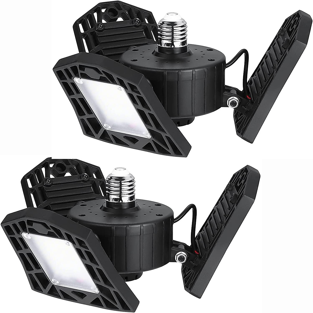 KONPWAY Deformable LED Garage Light - 6000 Lumen 2800K Warm Light 60W, Three Leaf Garage Organization Ceiling Lighting 2-Pack