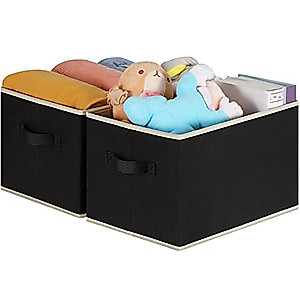 LHZK Storage Baskets for Shelves, Fabric Storage Baskets for Organizing, Foldable Closet Storage Bins, Storage Bins for Shelves with Handles, Cloth Storage Bins for Organizing, Large, Black, 2-Pack
