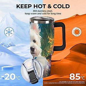 West Highland Terrier in The Garden 40oz Water Bottle Double Wall Insulated Tumbler with Handle Leakproof Travel Mug Black-style