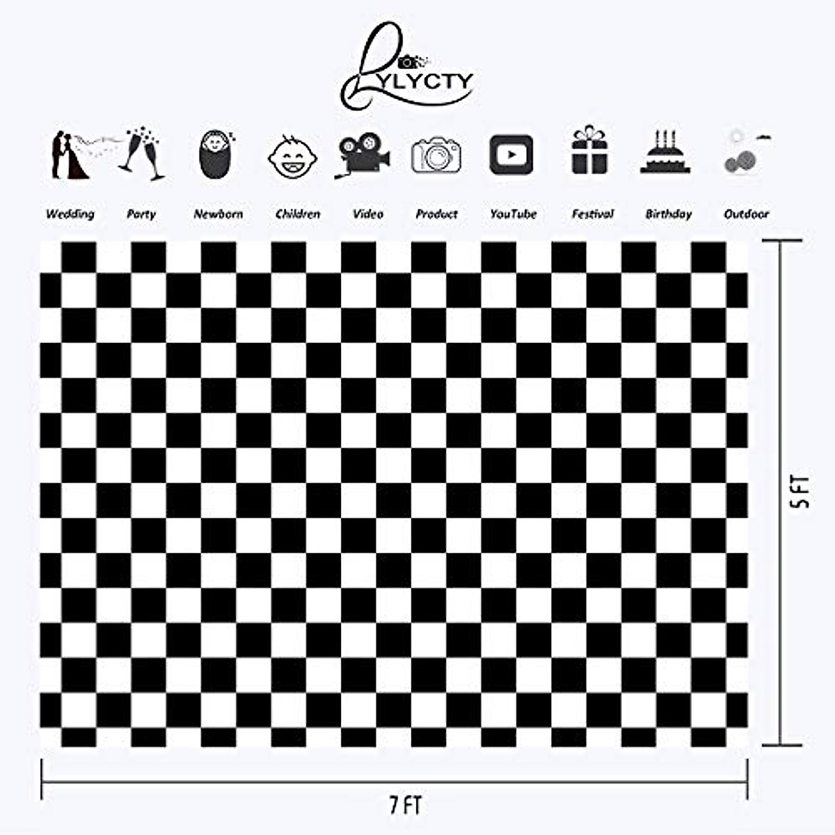 LYLYCTY 7x5ft Checkers Backdrop Black and White Racing and Checkered Pattern Photo Booth Chess Board Texture Grid Photography Background LYZY0505