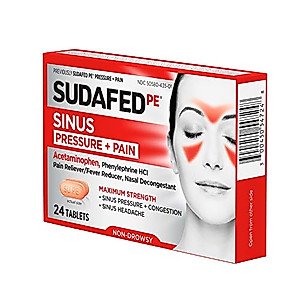 Sudafed PE Sinus Pressure + Pain Relief Maximum Strength Non-Drowsy Decongestant, 24 Count