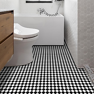 Peel and Stick Floor Tile Black and White Self-Adhesive Waterproof Vinyl Flooring for Kitchen, Bedroom, Living room, Bathroom, 11.8 in×11.8 in, 10pcs