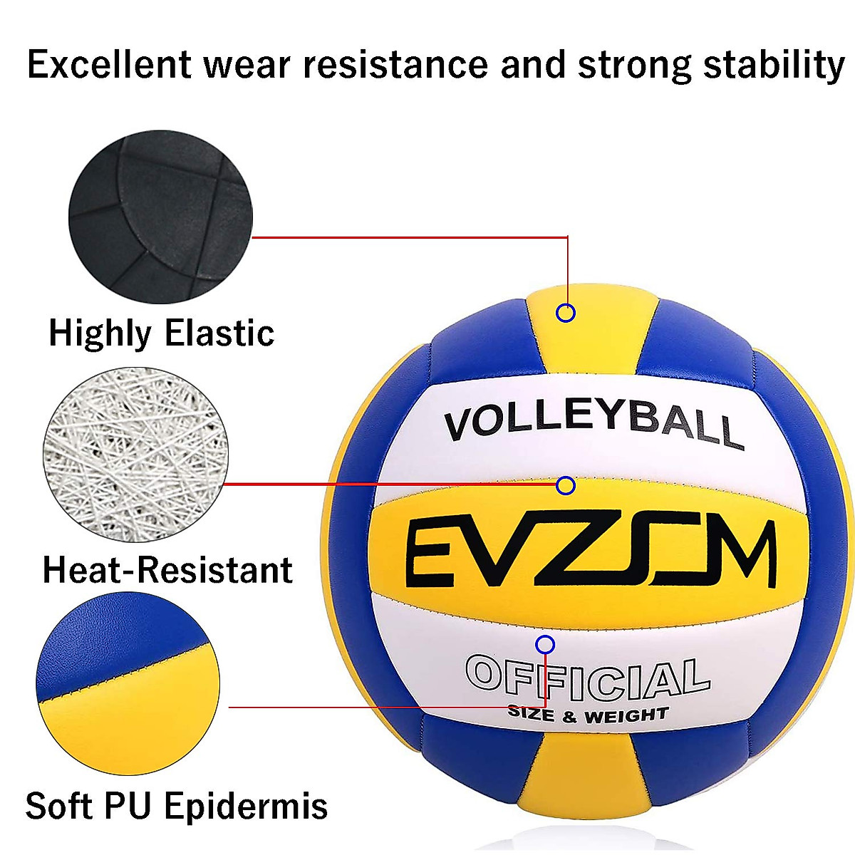 EVZOM Super Soft Volleyball Beach Volleyball Official Size 5 for Outdoor/Indoor/Pool/Gym/Training Premium Volleyball Equipment（Blue）