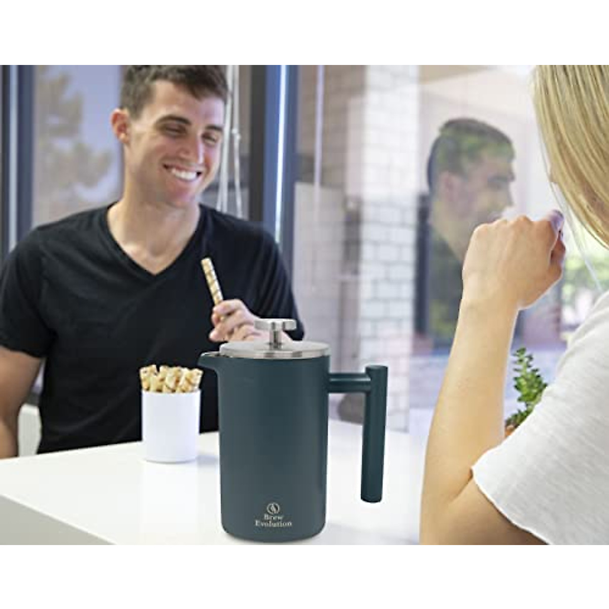 Brew Evolution 12 oz Stainless Steel French Press Coffee Maker | Double Walled Insulated Coffee & Tea Brewer Pot & Maker | Keeps Brewed Coffee or Tea Hot | 350 ml, Hawaiian Blue