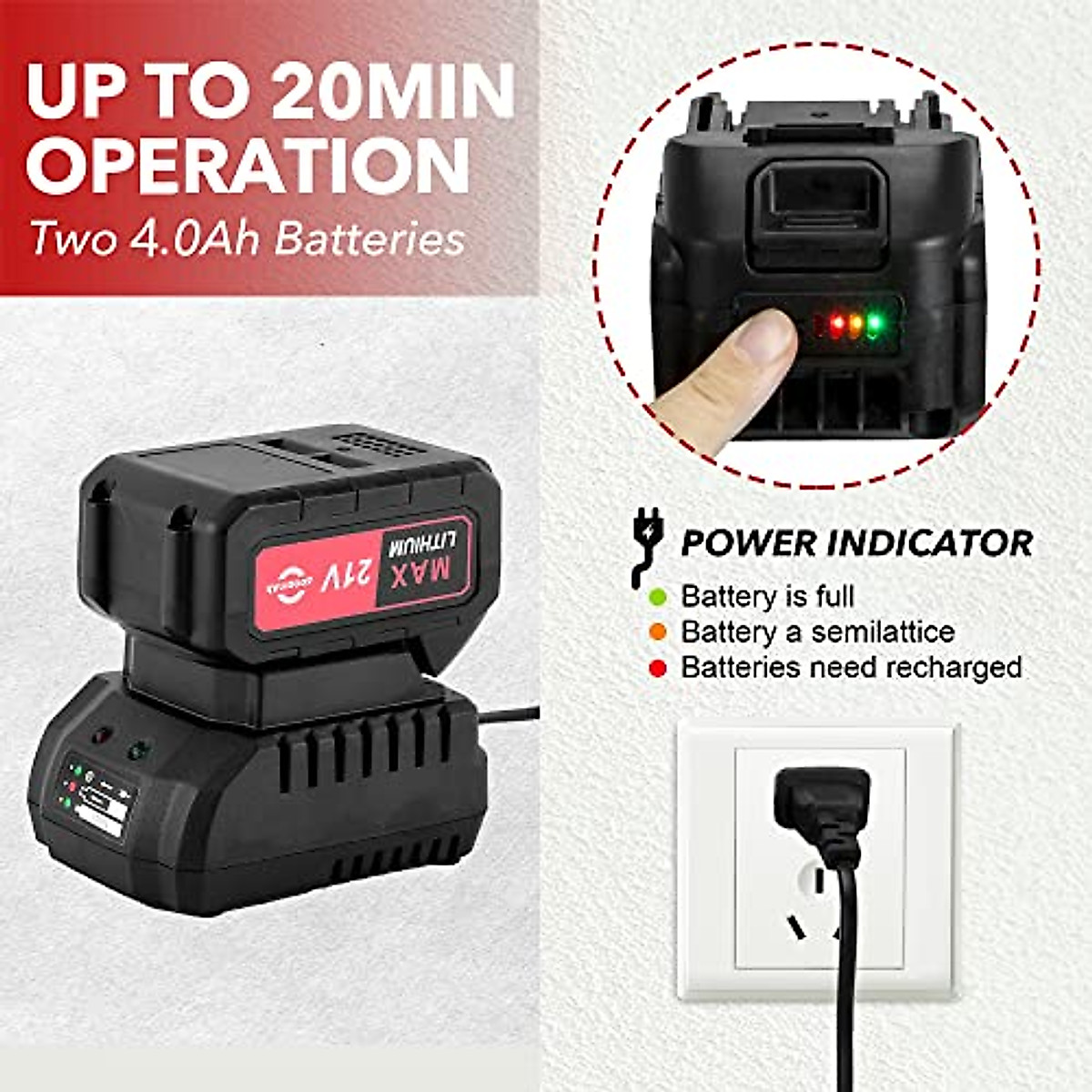 Cordless Leaf Blower 6-Speed 400CFM with Battery Electric Handheld Leaf Blower for Lawn Care Sweeping Snow and Surface Dust Cleaning (Two Batteries)