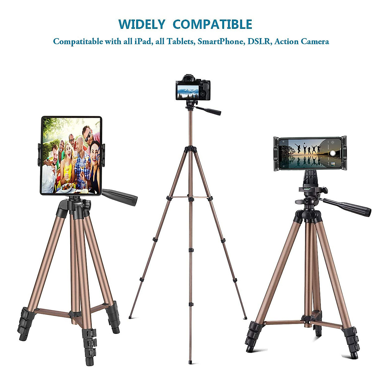 IPad Tripod Stand Universal Tablet Phone Mount Holder 51in Lightweight with Bluetooth Remote for iPad Pro 12.9 11 10.5,iPad Air Mini,Surface Tab,Galaxy Tab and 3.5 to 13.5in iPhone Tablet - Champagne