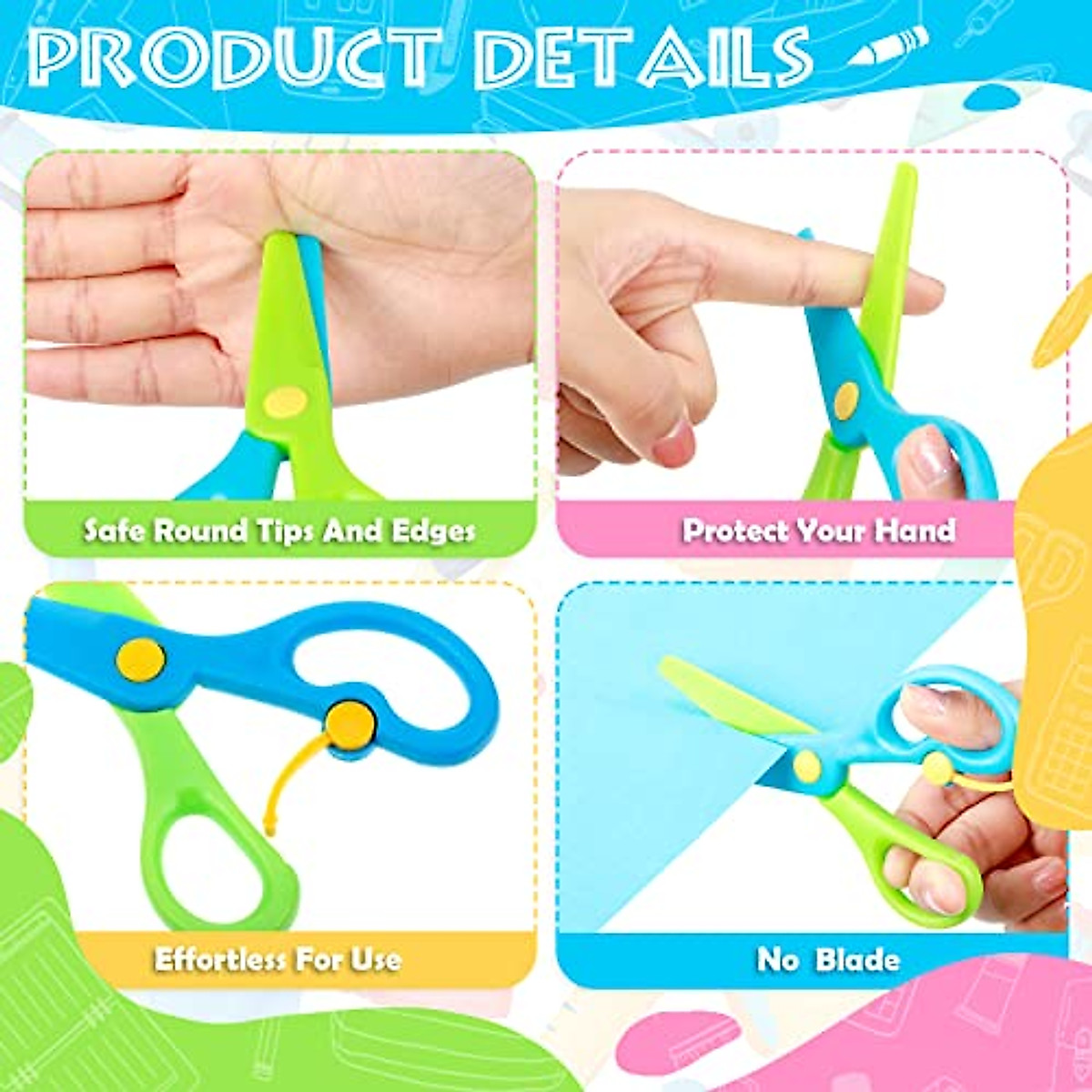 100 Pack Toddler Scissors Safety Scissors for Kids 5.4 x 2.5 Inch Plastic Scissors 3-5 Years Left Handed Scissors Spring Loaded Preschool Scissors for Paper Cutting Training Art Craft Tools Supplies