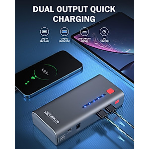 GOOLOO Jump Starter Battery Pack 2000A Peak SuperSafe Car Starter (Up to 8.0L Gas or 6.0L Diesel Engine) with USB Quick Charge and LED Light,12V Lithium Jump Box Booster Portable Charger,Gray