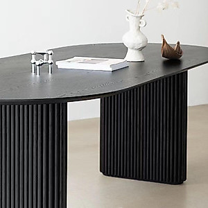 CraftThink Dining Table, Modern Oval Table with Wood Finish Black Wooden Dinner Table for Living Dining Room Home Family, Furniture 63" L x 27.5" W x 29.5" H Without Chairs