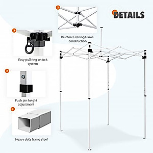 EAGLE PEAK 5x5 Pop Up Canopy Tent Instant Outdoor Canopy Easy Set-up Straight Leg Folding Shelter, White