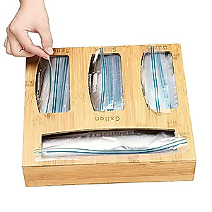 Ziplock Bag Organizer for Drawer- Bamboo Food Storage Bags Container for Kitchen Compatible with Solimo, Hefty, Holder for Gallon, Quart, Sandwich, Snack, and Slider Bag