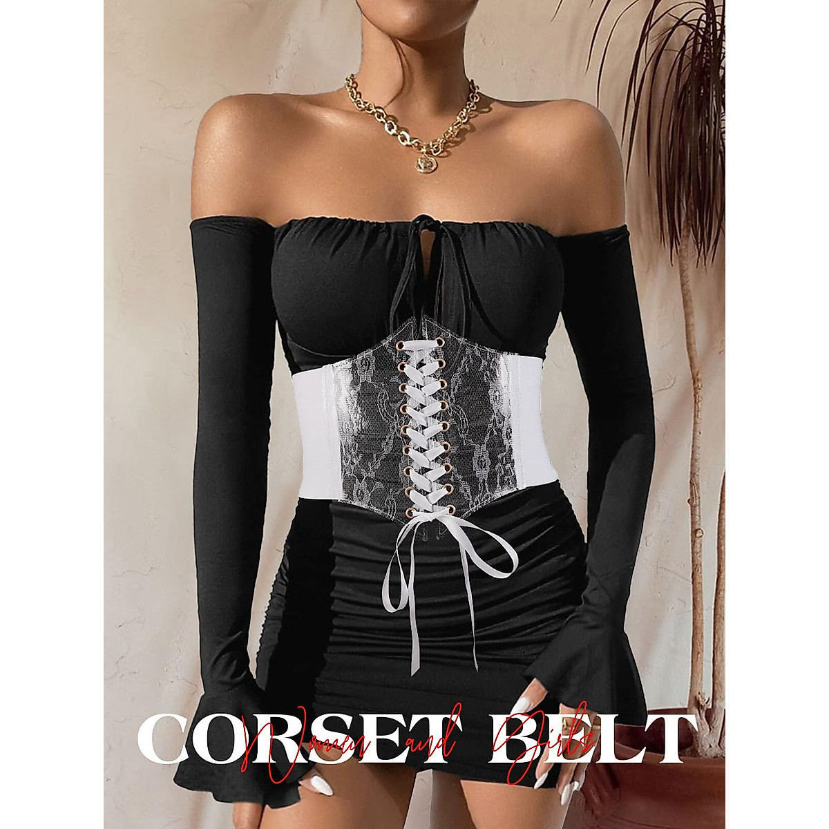 Asooll Fashion Elastic Corset Belt Wide Lace Waist Belt Party Club Prom Clothing Waist Corset for Women and Girls(White)