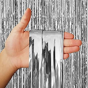 6 Pack Silver Foil Fringe Curtains Party Backdrop, 3.28 x 8.2 ft Metallic Foil Tinsel Fringe Backdrop Door Fringe for Photo Wedding Birthday Bridal Showers Graduation Theme Party Decorations