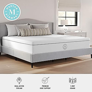 Martha Stewart SleepComplete King Mattress in a Box, Firm Pocket Spring and Foam Hybrid Mattress, Dual-Action Cooling, 5-Way Zoning, Coolweave Cover, 12 ", White