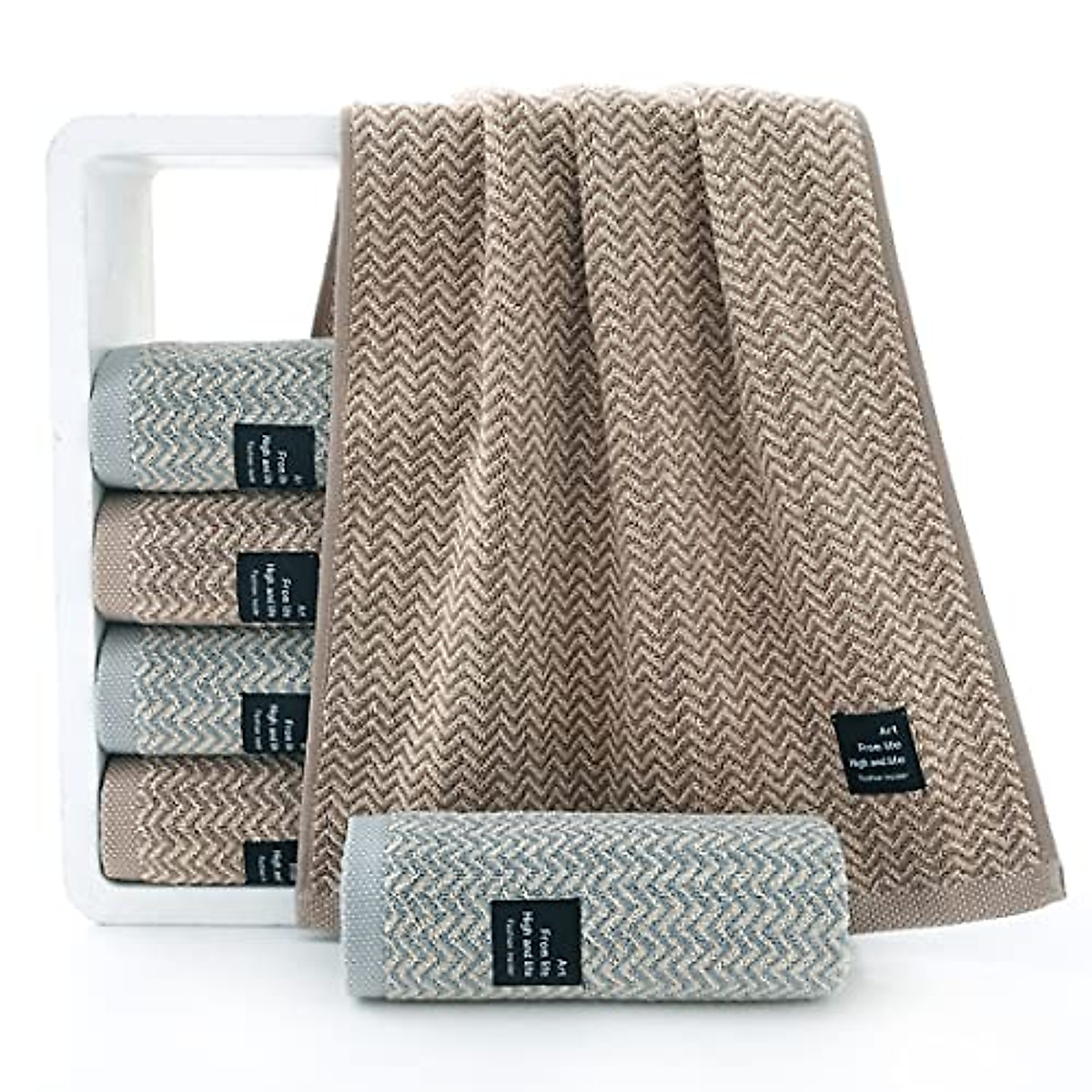 Pidada Hand Towels Set of 2 Wave Striped Pattern 100% Cotton Soft Absorbent Decorative Towel for Bathroom 13.4 x 29.1 Inch (Grey)