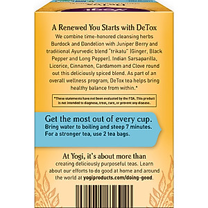 Yogi Tea DeTox Tea - 16 Tea Bags per Pack (4 Packs) - Organic Detox Tea for Digestive & Circulation Support - Includes Burdock, Dandelion, Ginger Root, Black Pepper, Cardamom & Juniper Berry