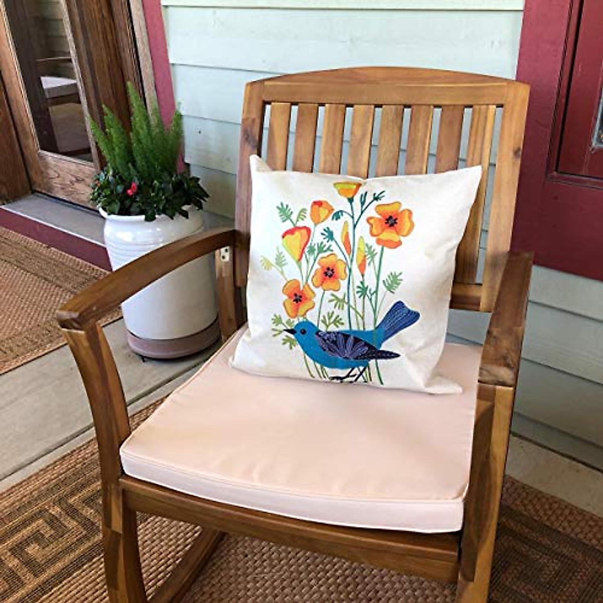 CARRIE HOME Spring Outdoor Pillow Covers 18x18 Set of 4 Farmhouse Decorative Spring Bird and Flower Throw Pillow Covers for Patio Furniture and Couch