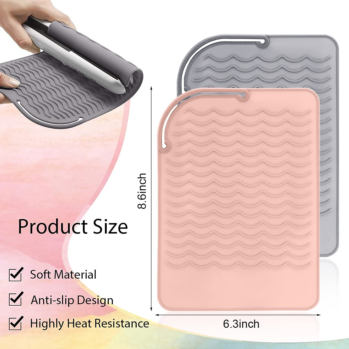 2 Pcs Heat Resistant Mat for Curling Iron Silicone Heat Resistant Pad Straightener Holder Flat Iron Mat Hair Styling Appliances Tools
