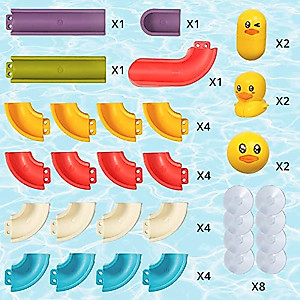 Duck Slide Bath Toys for Kids Ages 4-8, Wall Track Building Set 3+ Year Old, Fun DIY Kit Bathtub Time Birthday Gift for Toddler Boys & Girls (34 PCS)