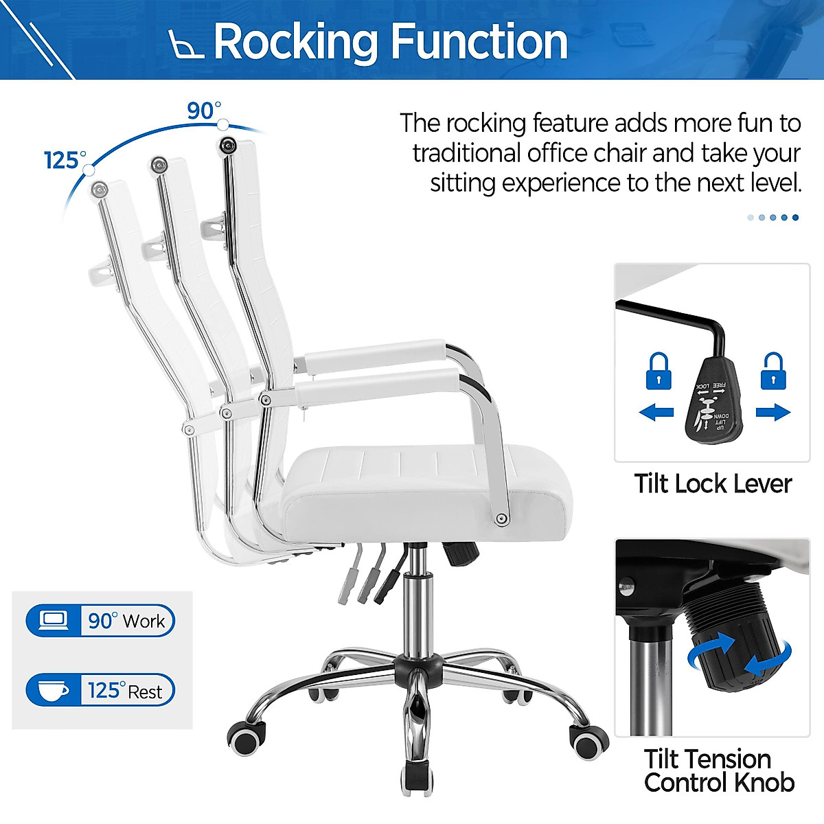 Yaheetech High-Back Office Desk Chair Executive Task Chair Management Chair PU Leather Chair Height Adjustable with Ergonomic Backrests for Conference and Home, White