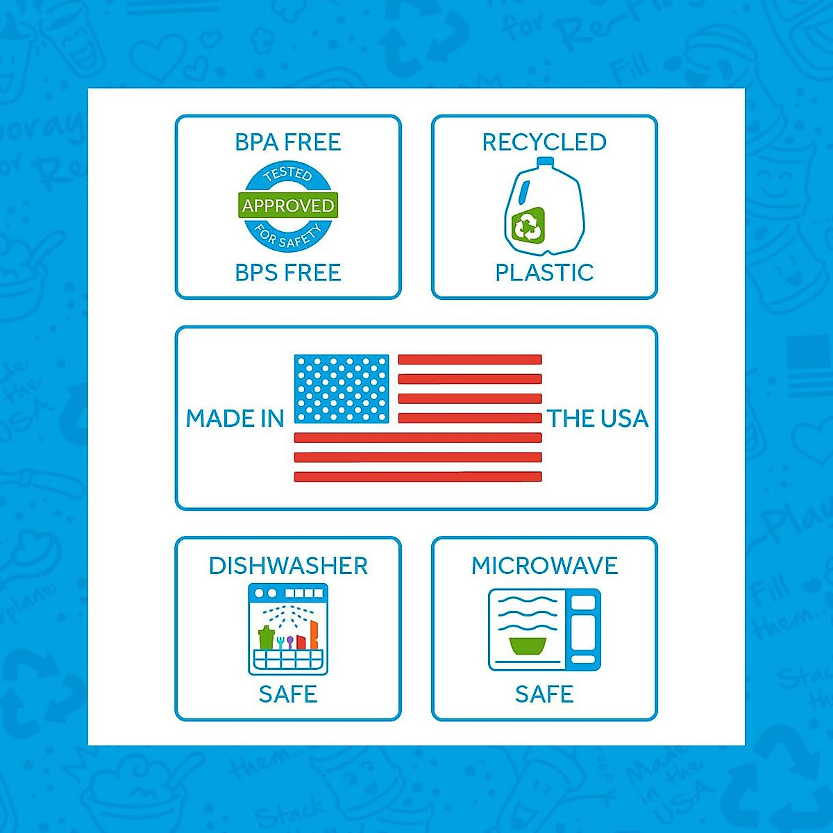 Re-Play Made in USA 10 Oz. Open Cups for Toddlers, Set of 3 - Reusable and Stackable Toddler Cups for Easy Storage - Dishwasher/Microwave Safe Kids Plastic Cups, 4.75" x 3.25", True Blue