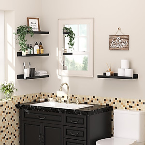 upsimples Floating Shelves for Wall, Wall Shelves for Decor Storage Set of 6, Wall Mounted Wood Shelves for Bedroom, Living Room, Bathroom, Kitchen, Picture Ledge Shelves, Black