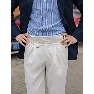 SNOLY Men's Spring Fall Retro Cotton Tapered Leg Flat Front Chino Pant Straight Western Gurkha Pants (as1, Alpha, m, Regular, Regular, White, Regular)