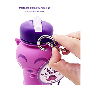 Collapsible Cat Kids Water Bottle BPA Free Portable Leak Proof with Silicone for School Travel Outdoor