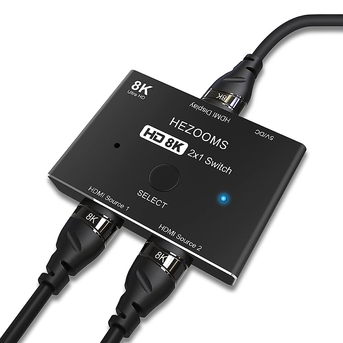 New 8K Switcher HEZOOMS HDMI 2.1 Switch Splitter 2 in1 Out Ultra HD 8K@60Hz 4K@120Hz High Speed 48Gbps Switch Adapter with Switch Button for Computer Laptop 2 Sources to 1 Display