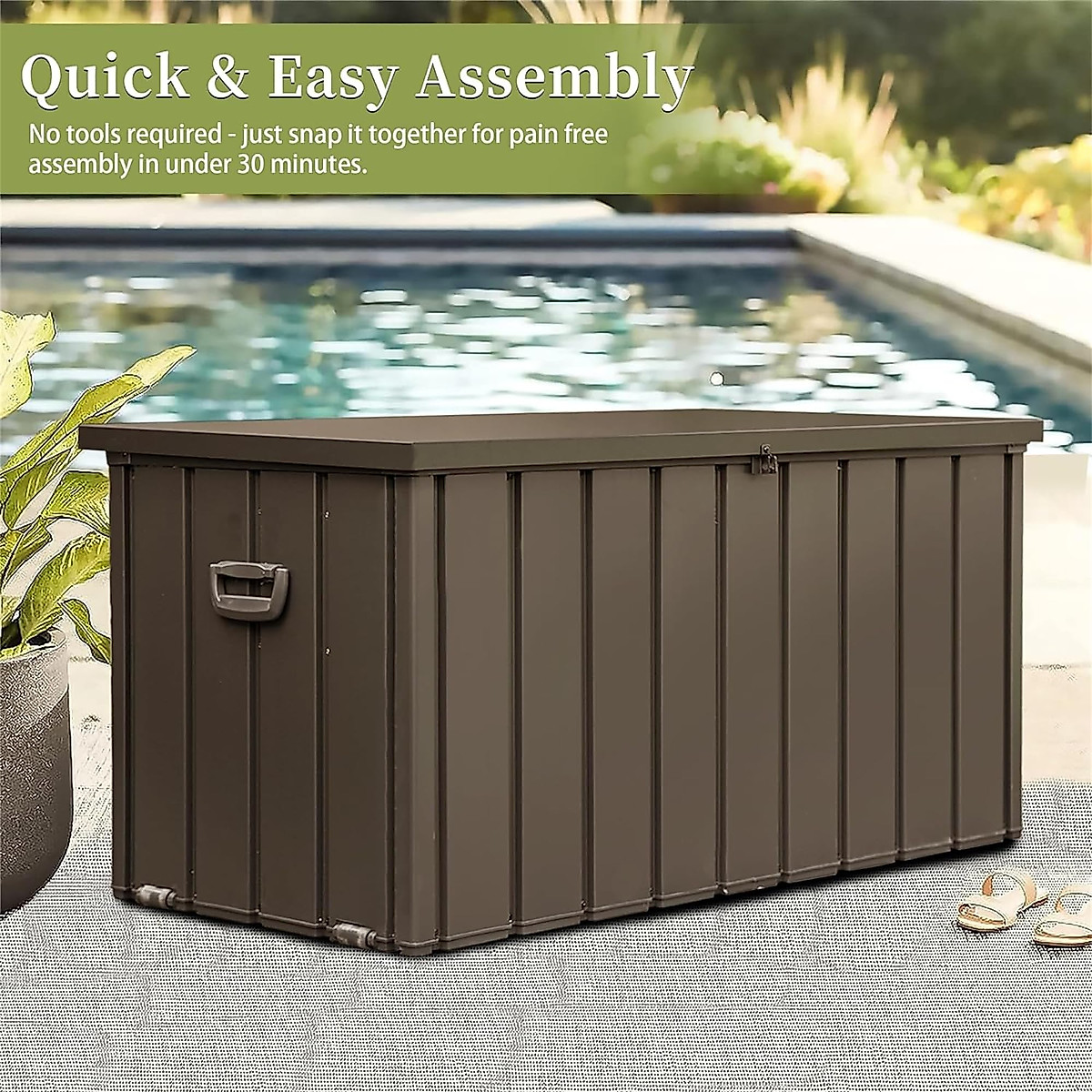 Ditkoko 150 Ourdoor Gallon Deck Box, Waterproof Storage Container with Lockable Lid, Package Delivery Box for Patio Furniture, Patio Cushions, Gardening Tools, Pool and Sports Supplies - Brown
