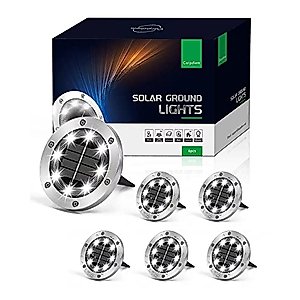 Carpdiem Solar Ground Lights,6 Packs New 8Led Flat Solar Disk Lights Outdoor Waterproof, Solar Puck Lights In-Ground Solar Disc Lights,Garden Solar Lights,Solar Yard Lights,Pathway Lights, Cold White