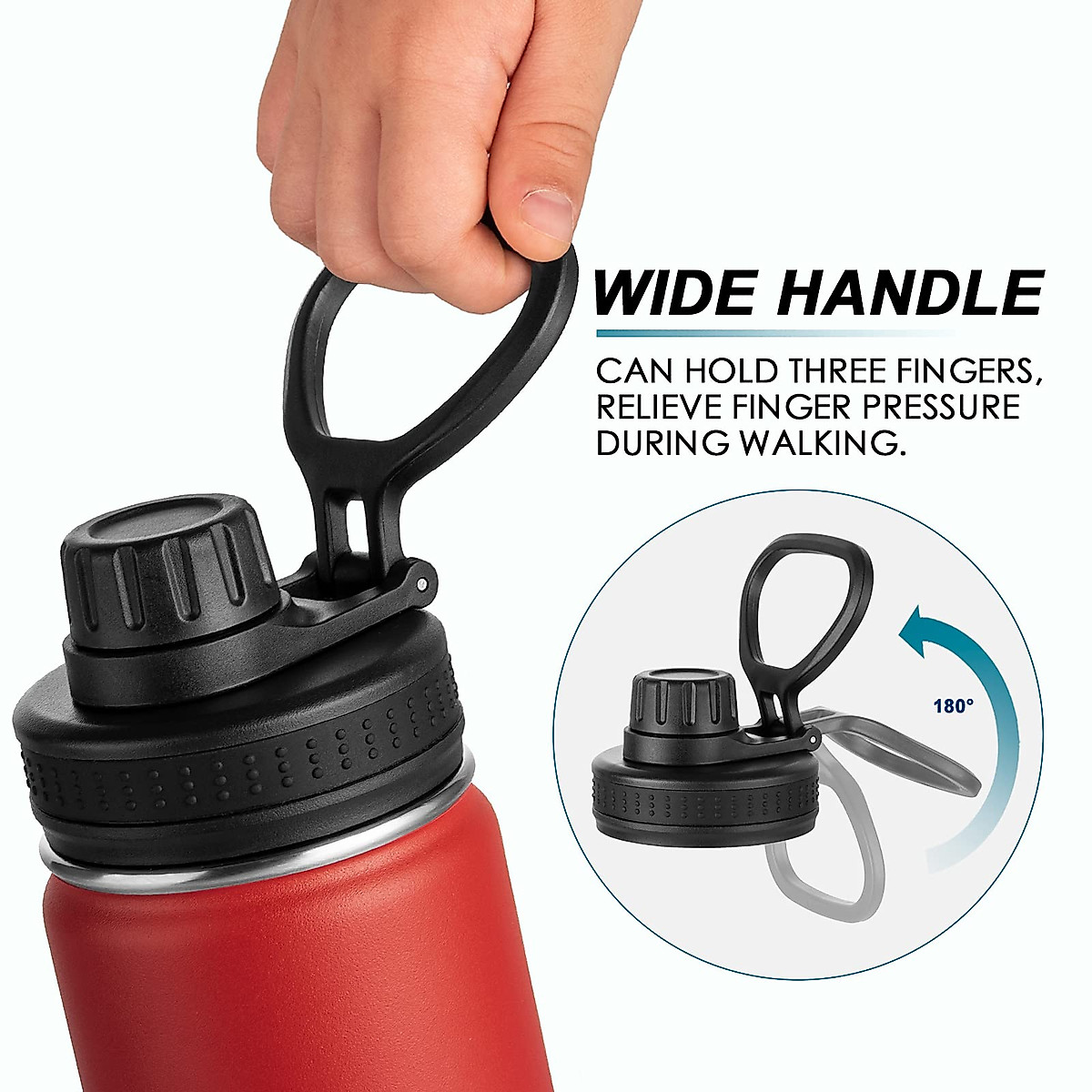 koodee Water Bottle 2 Pack 12 oz Stainless Steel Vacuum Insulated Wide Mouth Sports Water Bottle with Leakproof Spout Lid (Canyon Red-Black)