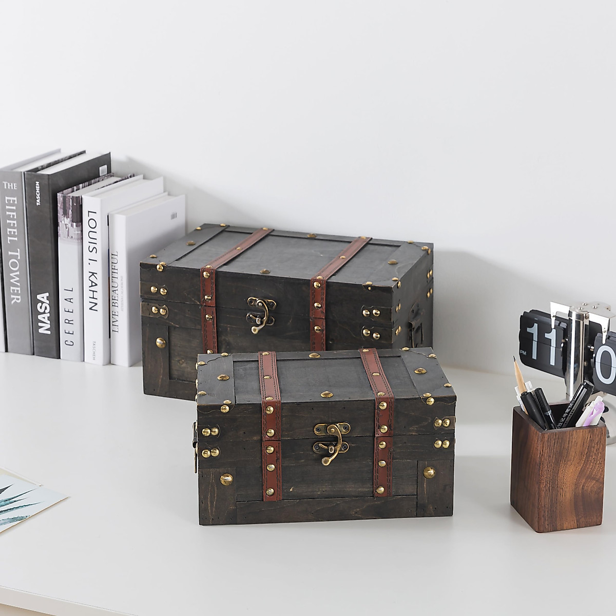 Soul & Lane Vintique Wooden Chest Duo - Elegant Storage Trunks