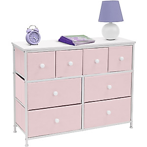 Sorbus Fabric Dresser for Kids Bedroom - Chest of 8 Drawers, Storage Tower, Clothing Organizer, for Closet, for Playroom, for Nursery, Steel Frame, Fabric Bins - Knob Handle (Pastel Pink)
