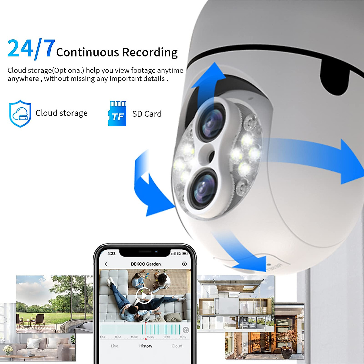 Upgraded 10x Zoom Dual Lens Light Bulb Camera, Waterproof Light Bulb Security Camera, 2MP 360° Light Bulb Camera Wifi Outdoor, 2.4Ghz 30m Auto Tracking Night Vision Motion Detection Light Bulb Camera