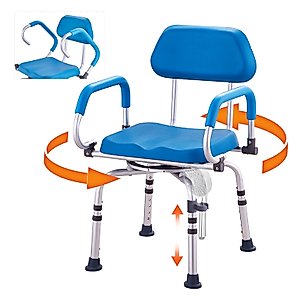 VEVOR Swivel Shower Chair 360 Degree, Adjustable Shower Seat with Pivoting Arms & Padded Bath Seat for Inside Shower or Tub, Non-Slip Rotating Bathtub Chair for Elderly Disabled, 300LBS Capacity