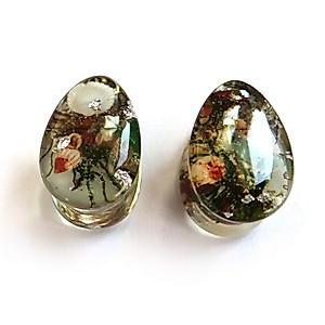 ETERNIADA Teardrop Nautical style plugs Sea Shell plug Tear Drop plugs Dropshaped plugs Egg Drop plugs Ear gauge double flare Mermaid Moss Ocean (25mm / 1" / Pair)