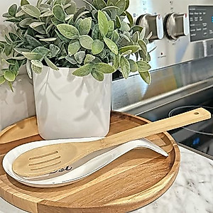 AuldHome Farmhouse White Spoon Rest, Distressed Enamel Ceramic Spoon Holder in Rustic Style